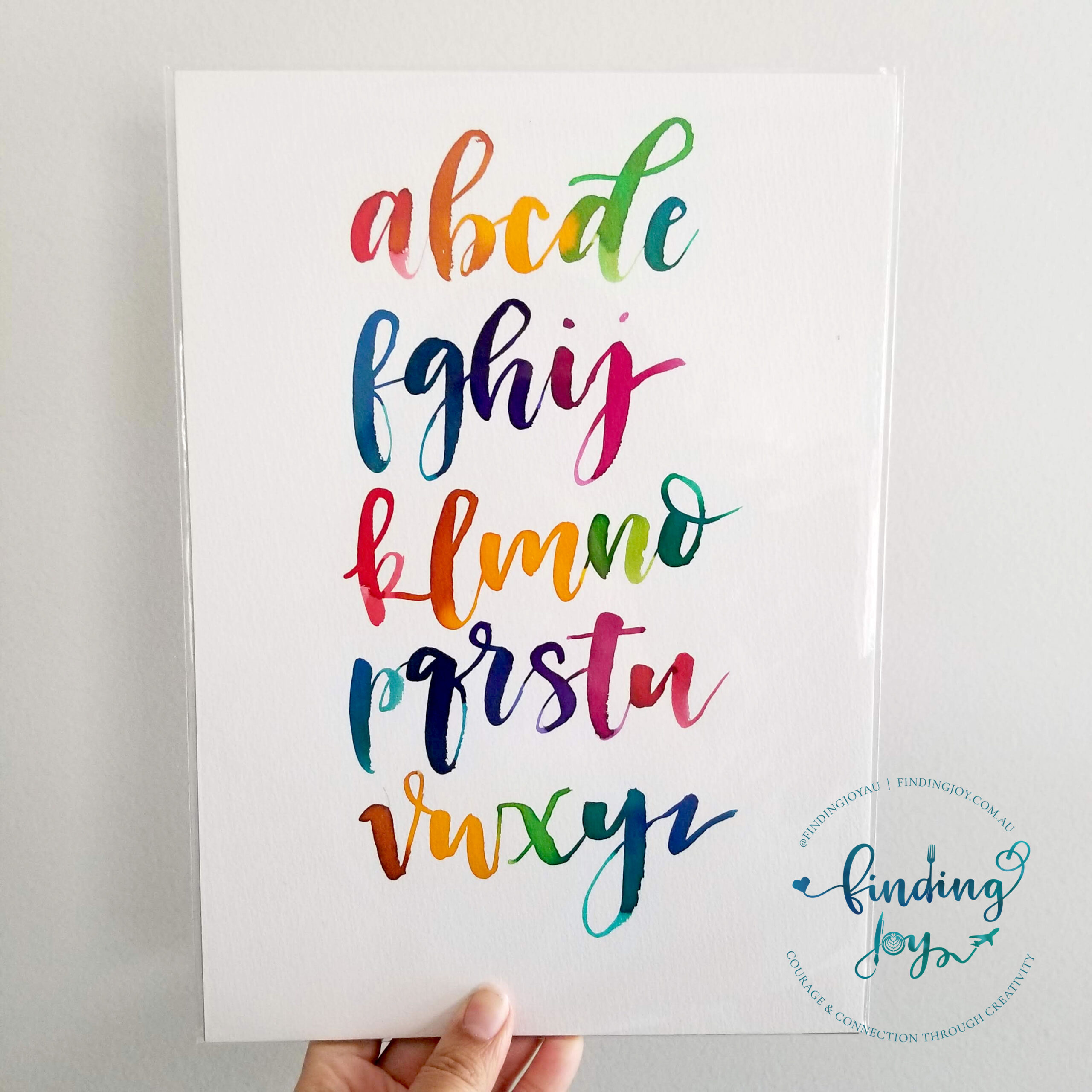 Hand-Lettered Rainbow Watercolour Alphabet (A4 or A3) | Finding Joy